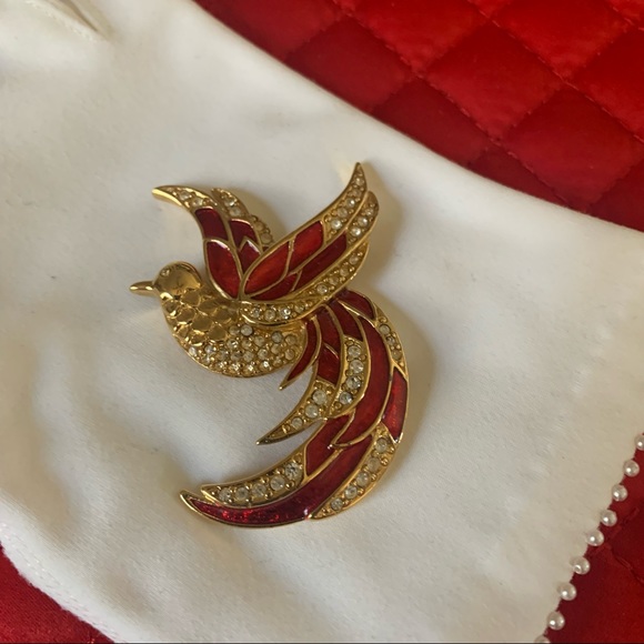 Giorgio Armani Jewelry Signed Giorgio Red Bird Rhinestone Enamel